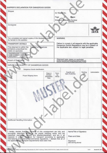 IATA Shipper's Declaration for Dangerous Goods - Gefahrgutaufkleber ...